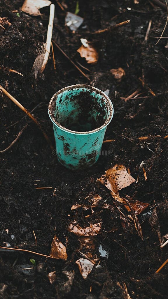 A Biodegradable Container Breaking Down in a Compost Pile. Stock ...