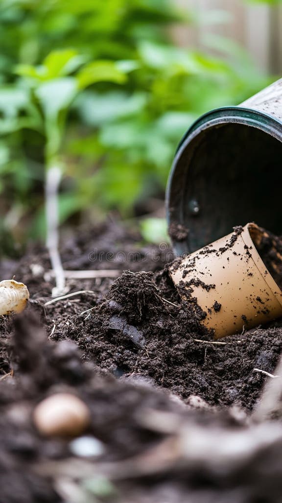 A Biodegradable Container Breaking Down in a Compost Pile. Stock ...