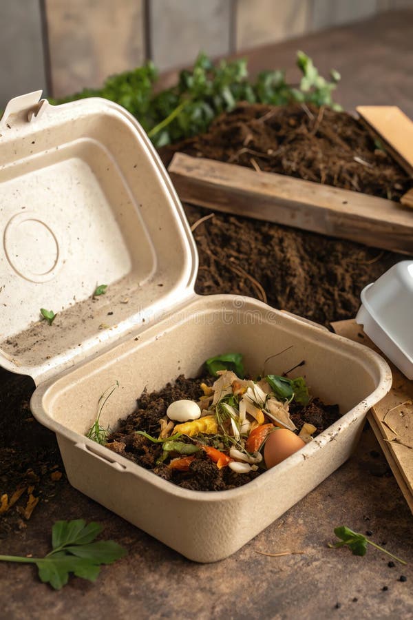 Biodegradable Container with Food Waste for Composting on Table ...