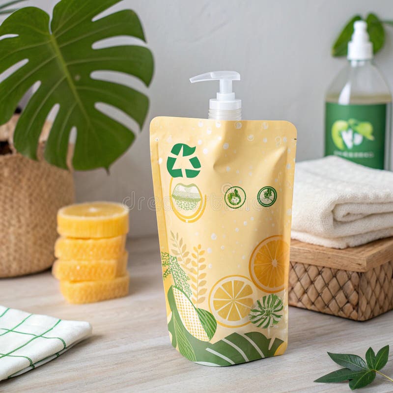 Biodegradable Dishwashing Liquid Pouch Stock Illustration ...