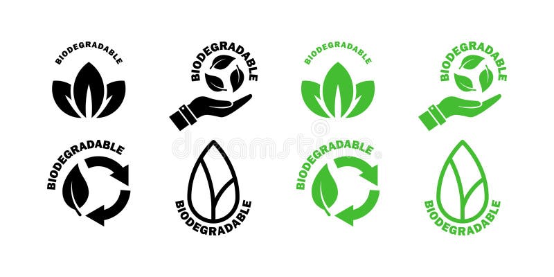 Biodegradable Icons Set. Ecological Succession. Icons of Reusable ...