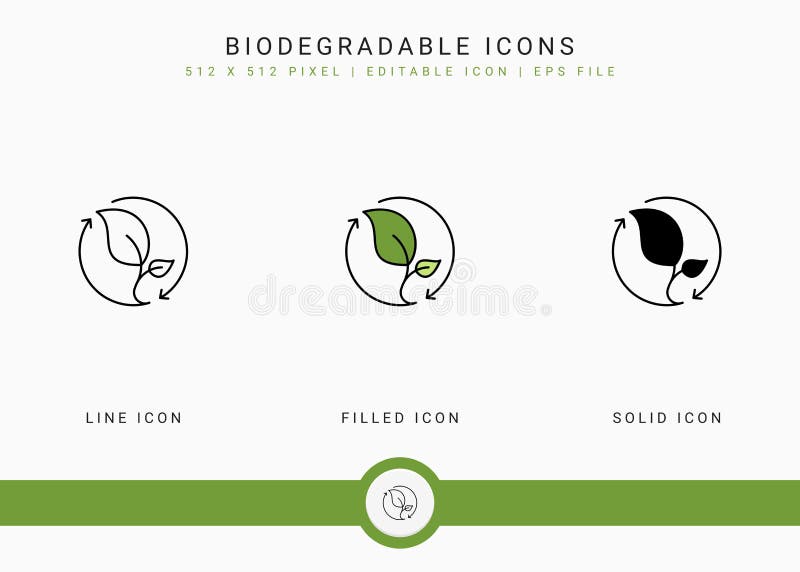 Biodegradable Icons Set Vector Illustration with Solid Icon Line Style ...