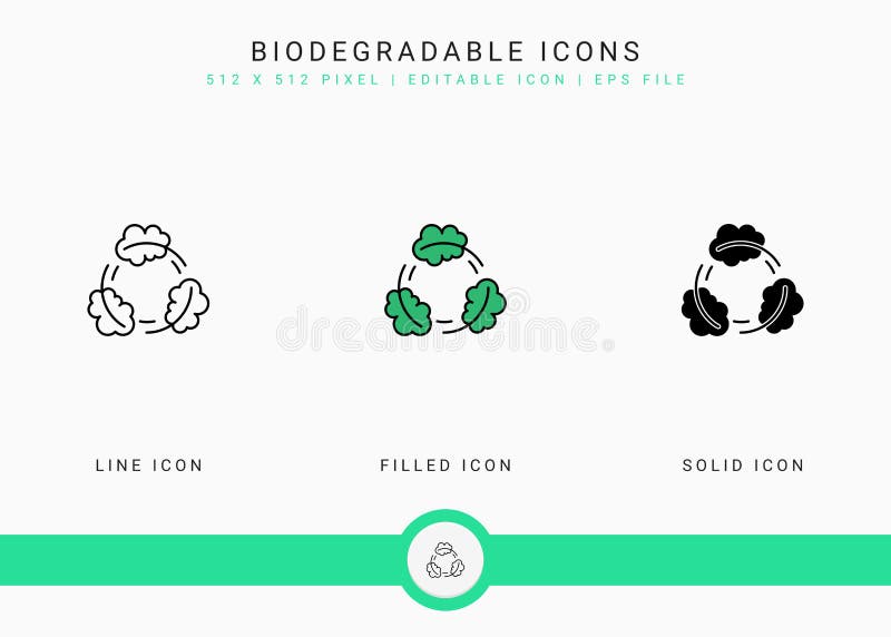 Biodegradable Icons Set Vector Illustration with Solid Icon Line Style ...