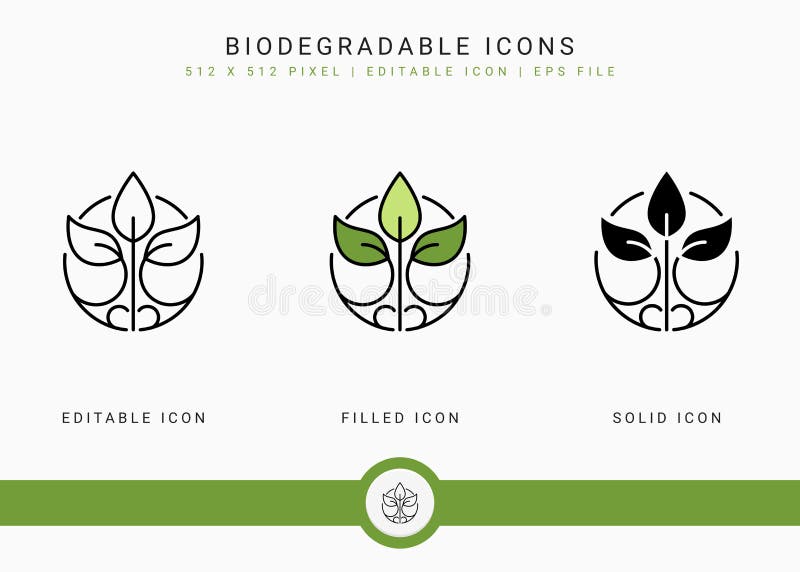 Biodegradable Icons Set Vector Illustration with Solid Icon Line Style ...