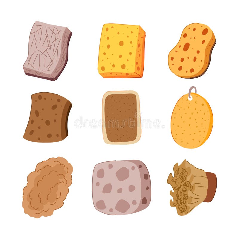 Biodegradable Kitchen Sponge Set Cartoon Vector Illustration Stock ...