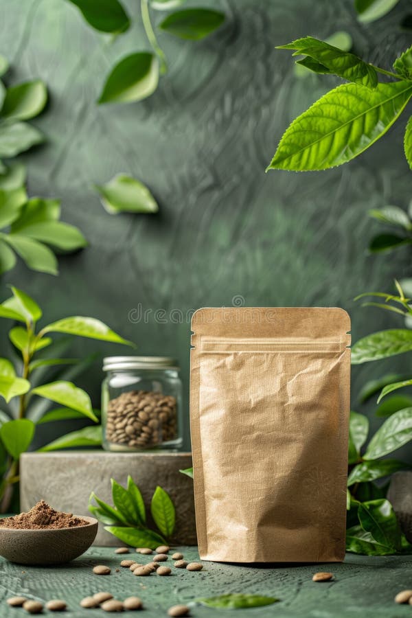 Biodegradable Materials for Eco-friendly Packaging on Green Background ...