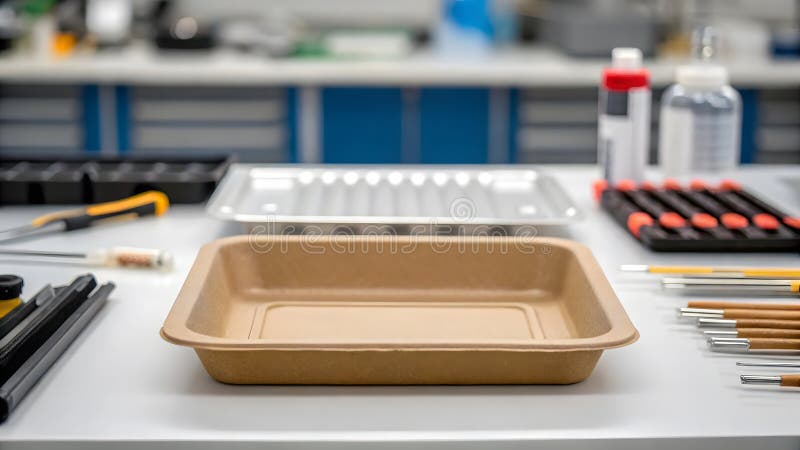 Biodegradable Packaging Compostable Tray on Testing Table with Tools ...