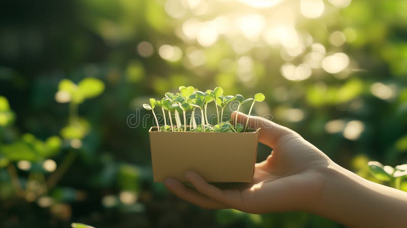 Biodegradable Packaging with Emerging Sprouts -- Generative AI Stock ...