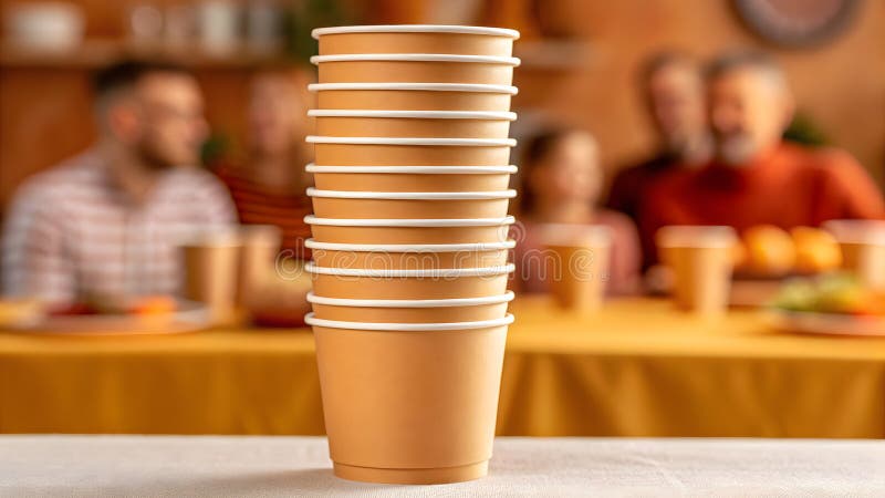 Biodegradable Packaging Stack of Eco Friendly Cups at Family Gathering ...