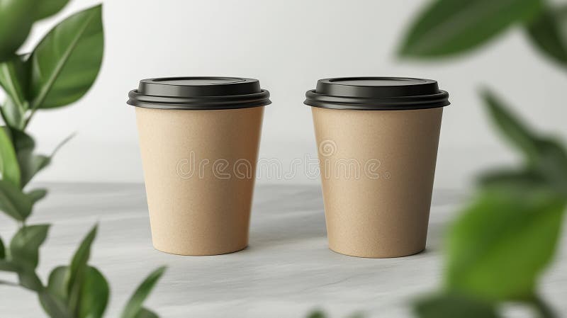 Biodegradable Paper Coffee Cups on the Table 3d Mockup Stock Photo ...