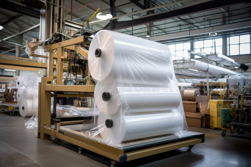 Biodegradable Plastic Film Rolls in a Factory Setting Stock ...