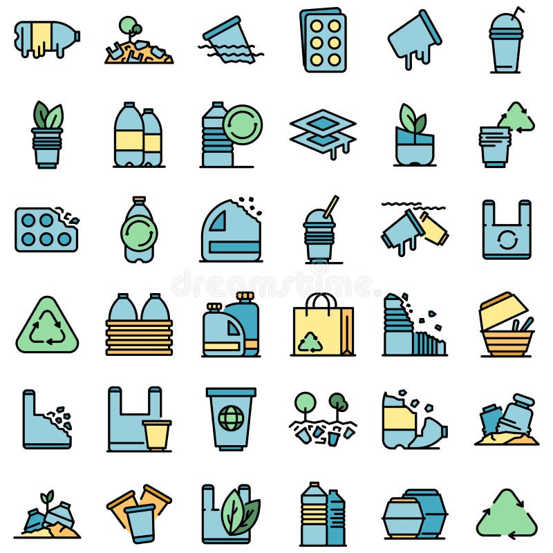 Biodegradable Plastic Icons Set Vector Flat Stock Vector - Illustration ...