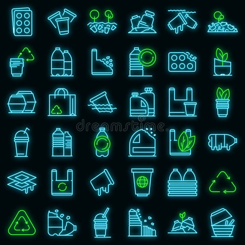 Biodegradable Plastic Icons Set Vector Neon Stock Vector - Illustration ...
