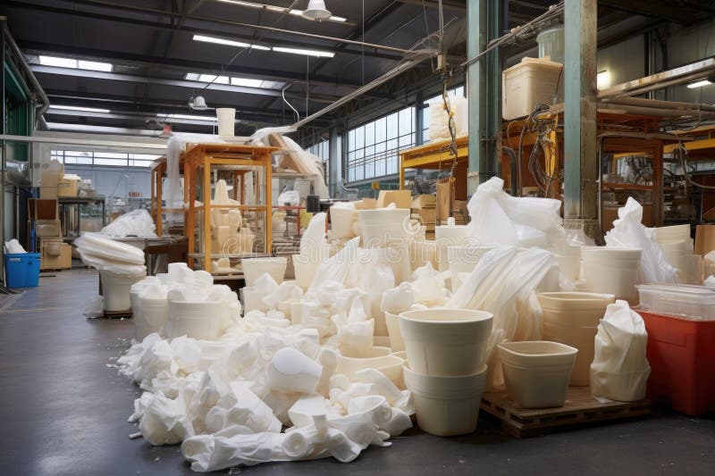 Biodegradable Plastic Products on a Factory Floor Stock Illustration ...