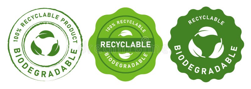 Biodegradable Recyclable Label Sticker Green Flat Stamp Icon Seal Logo ...