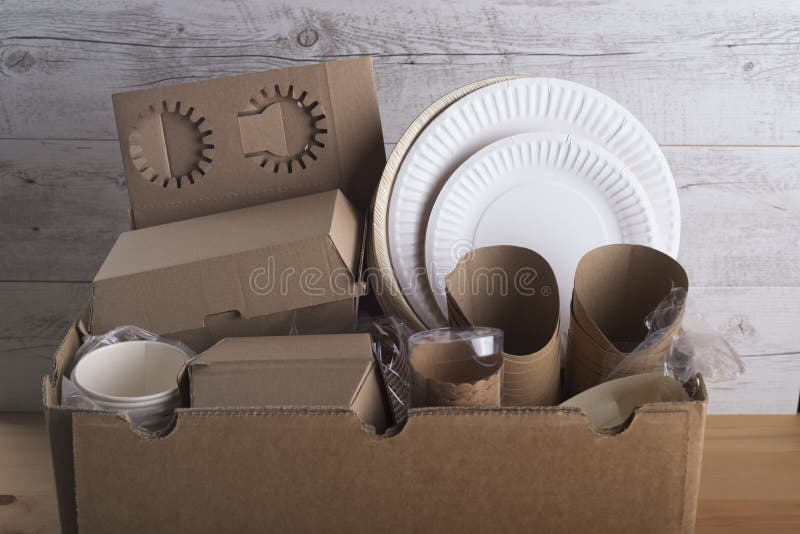 Biodegradable Serving Cups, Plates, Boxes in a Big Box Stock Photo ...