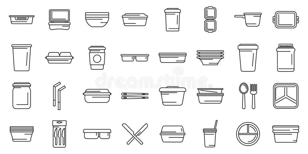 Biodegradable Tableware Icons Set Vector. a Collection of Various Food ...