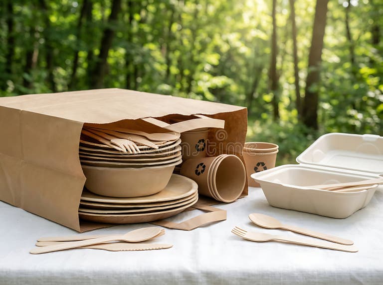 Eco Friendly Biodegradable Disposable Tableware Stock Illustrations ...