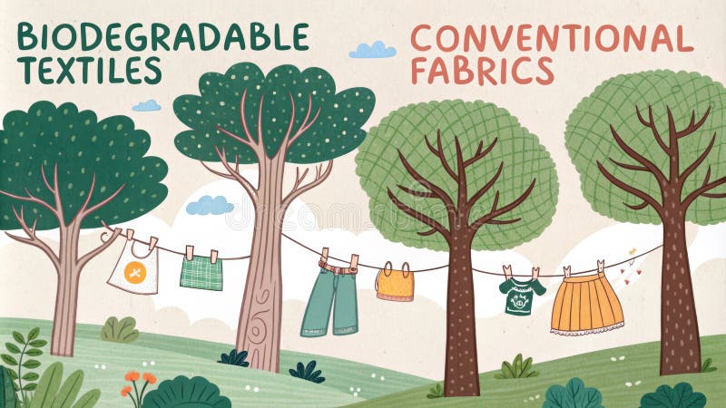 Biodegradable Vs Conventional Fabrics Hanging on Clothesline between ...