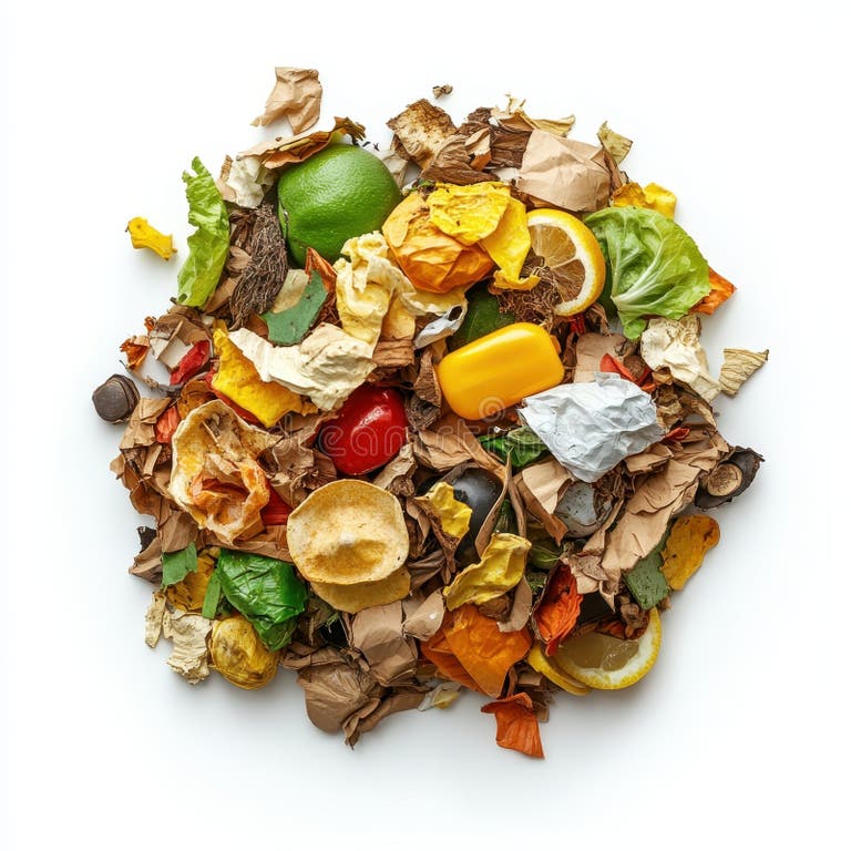 Biodegradable Waste Consisting of Leaves and Fruit on a White Surface ...