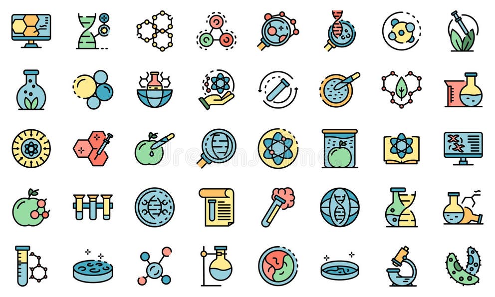 Bioengineer Icons Set Vector Flat Stock Vector - Illustration of health ...