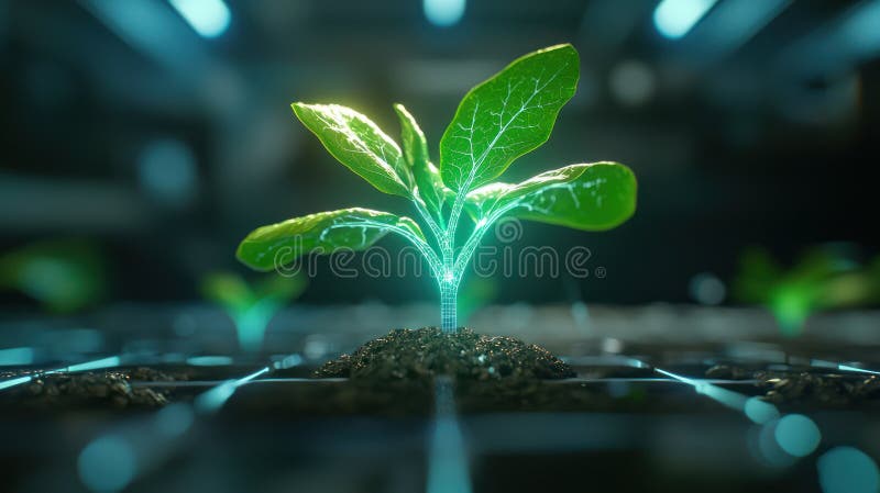 Bioengineered Plant Glowing Softly in Controlled Environment ...