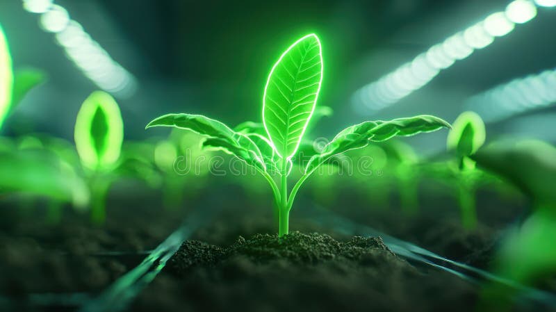 Bioengineered Plant Glowing Softly in Controlled Environment ...