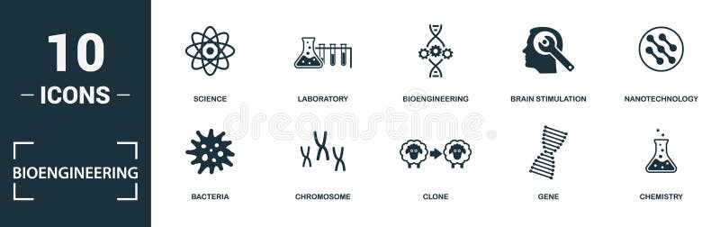 Bioengineering Icon Set. Monochrome Sign Collection with Bacteria ...