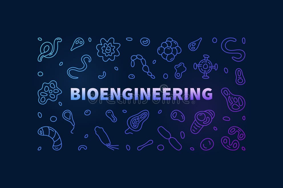 Bioengineering Vector Research Concept Horizontal Blue Outline Banner ...