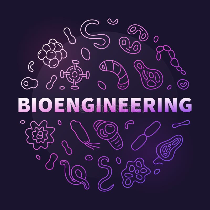 Bioengineering Vector Research Concept Round Outline Purple Banner ...