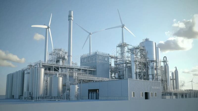 Biofuel Processing Plant with Wind Turbines Stock Illustration ...