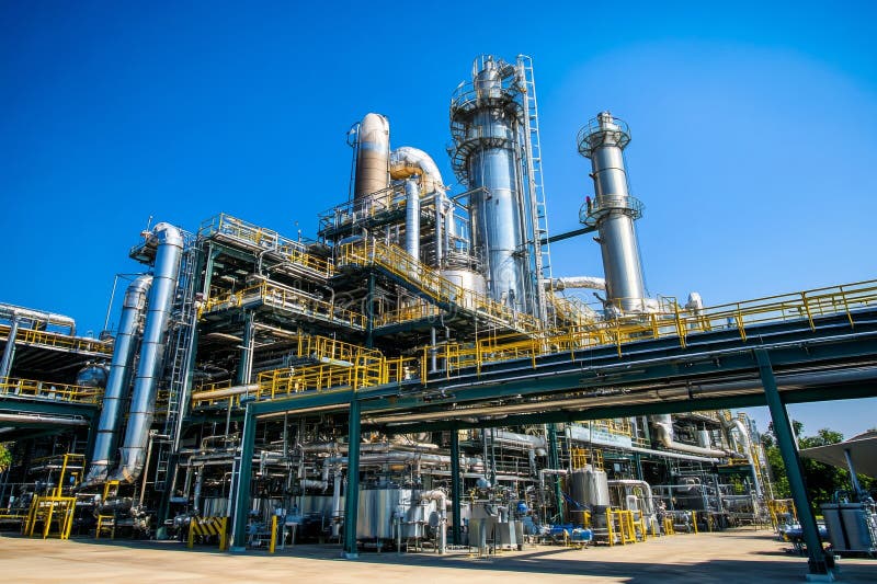 A Biofuel Production Plant is Visible with Towering Structures and ...