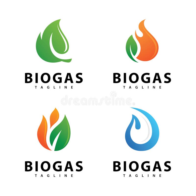 Biogas Energy Logo with Fire and Leaf Element Stock Vector ...