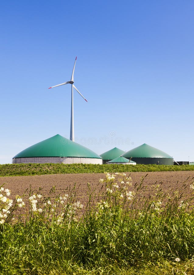 Biogas Plant and Wind Turbine Stock Image - Image of wind, turbine ...