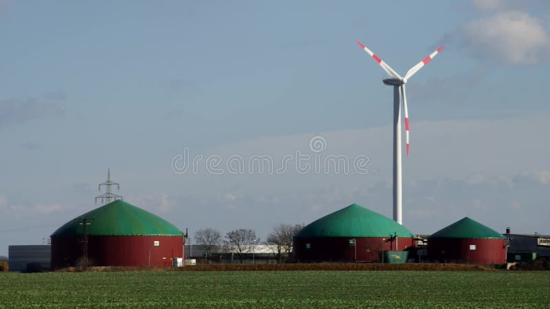 Biogas Plant and Wind Turbine Stock Footage - Video of building ...