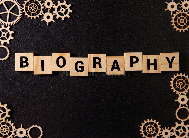 Biography on Blackboard with Cup of Coffee, with Glasses on Wooden ...