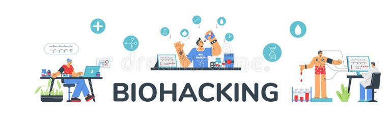 Biohacking Header for Web Banner with Healthy Athletic People, Vector ...