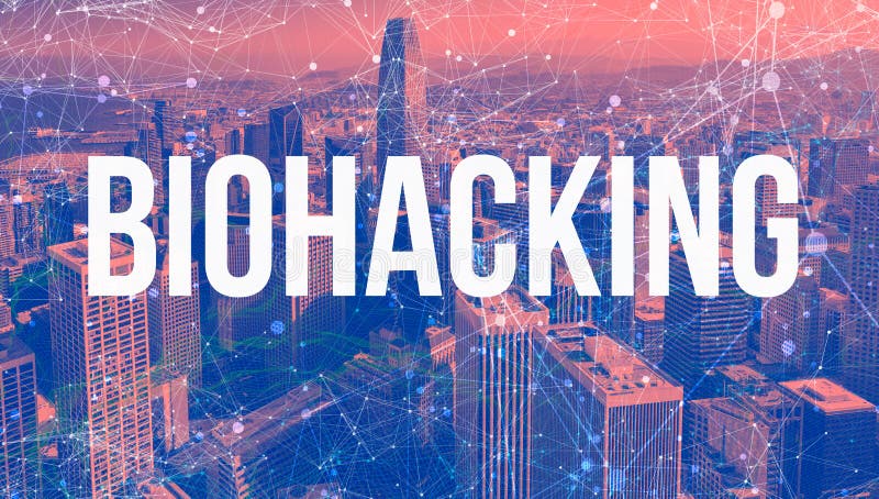 Biohacking Theme with Abstract Network Patterns and Skyscrapers Stock ...