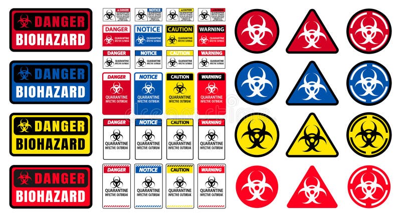 Biohazard Danger Sign Collection. Set of Biohazard Warning Label Stock ...