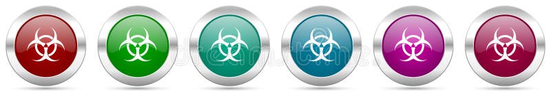 Biohazard Silver Metallic Vector Icon Set, Round Glossy Buttons with ...