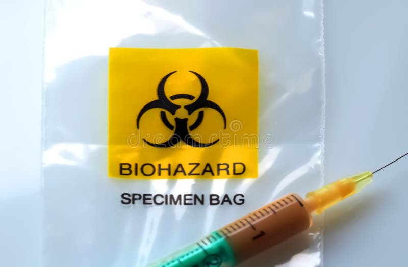 Biohazard Specimen Bag with a Syringe and Brown Liquid Stock Photo ...
