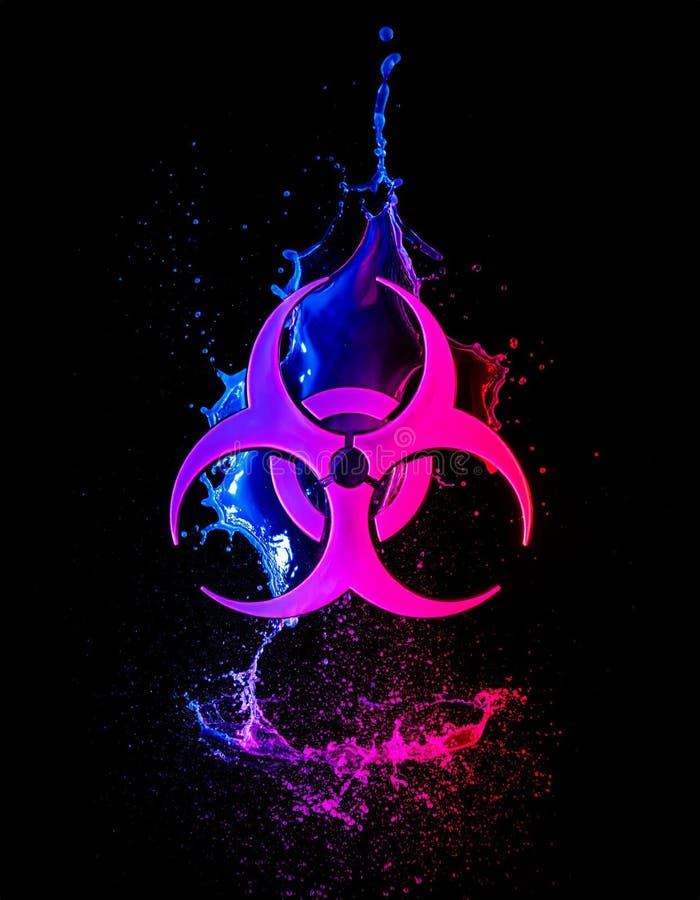 Biohazard Symbol in Pink and Blue Liquid Splash Stock Illustration ...
