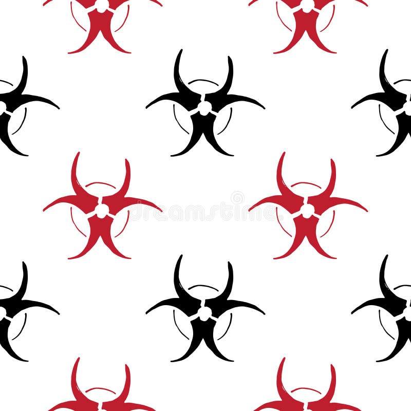 Biohazard Symbol Seamless Pattern, Hand Drawn Icon Background. Vector ...