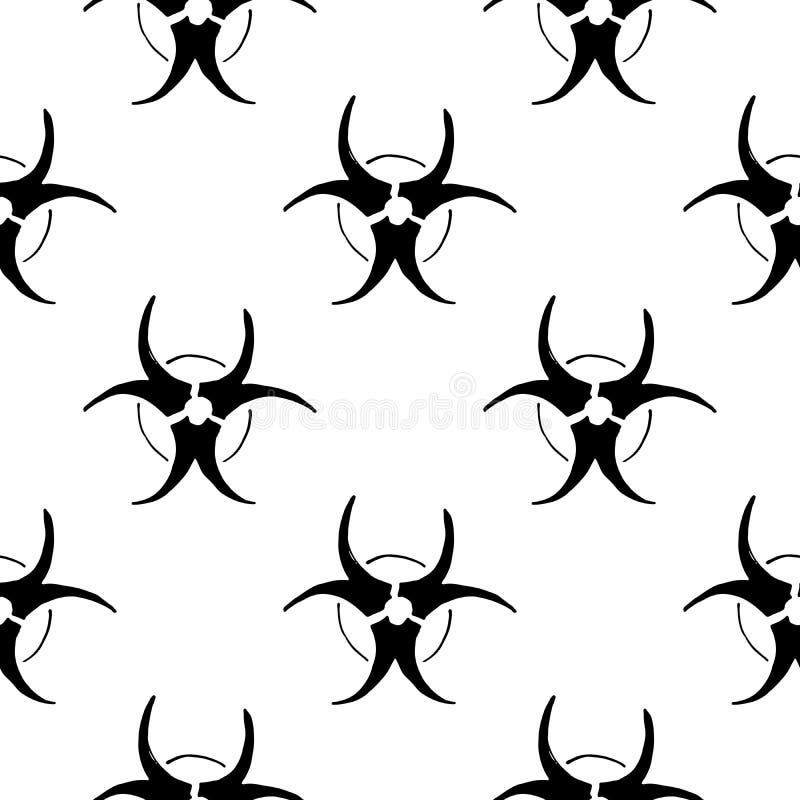 Biohazard Symbol Seamless Pattern, Hand Drawn Icon Background. Vector ...
