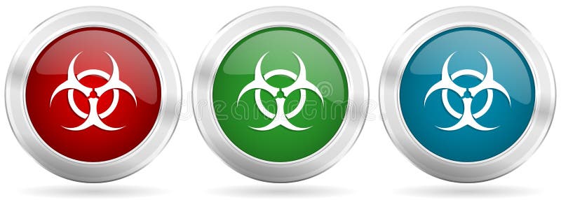 Biohazard Vector Icon Set. Red, Blue and Green Silver Metallic Web ...