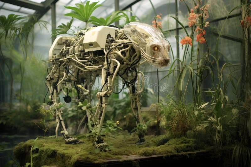 Biohybrid Robot Interacting with Plants or Animals Stock Illustration ...