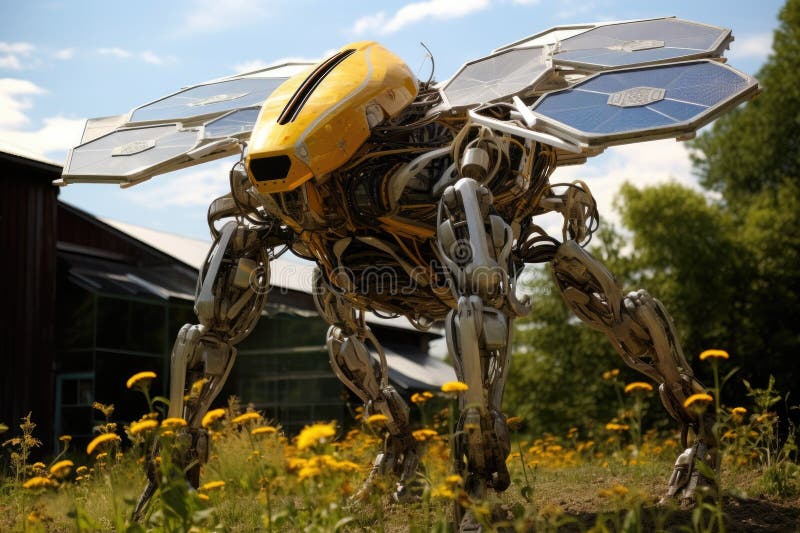 Biohybrid Robot with Solar Panels for Energy Stock Illustration ...