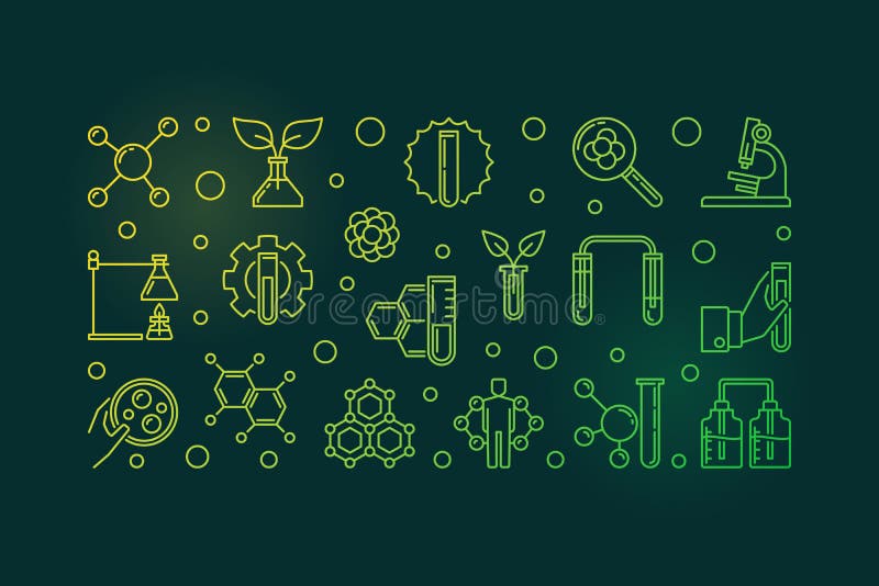 Biological Chemistry Vector Colored Outline Concept Banner Stock Vector ...