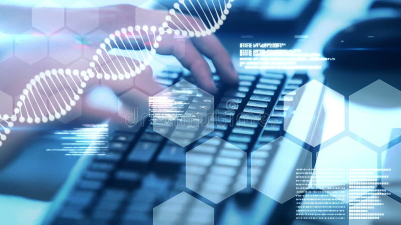 Biological Interface Over Hands Typing Stock Video - Video of analysis ...