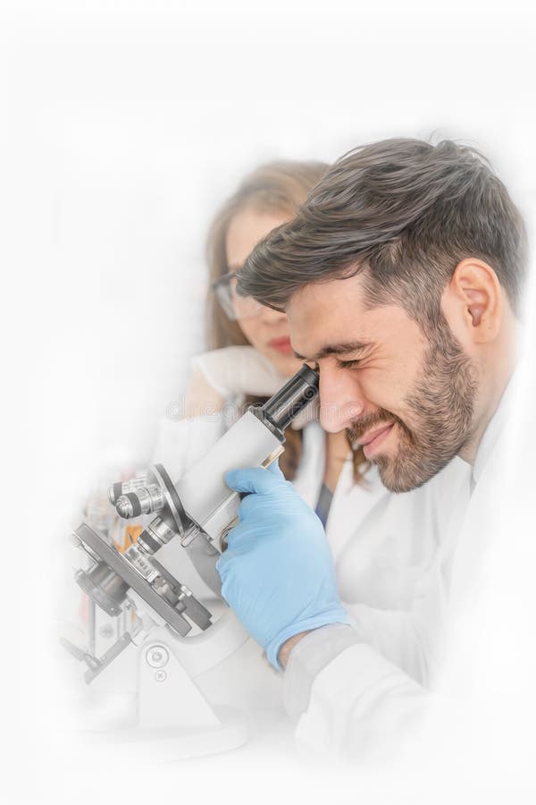 Biological Research Scientist Using Microscope in Laboratory on White ...